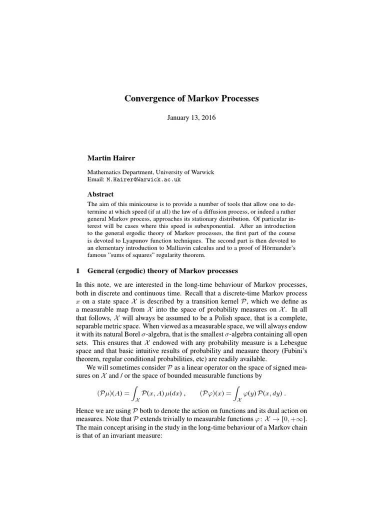 Convergence of Markov Processes: Martin Hairer | PDF | Markov Chain | Measure (Mathematics)