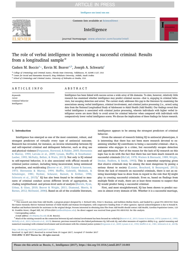 Intelligence: Cashen M. Boccio, Kevin M. Beaver, Joseph A. Schwartz ...