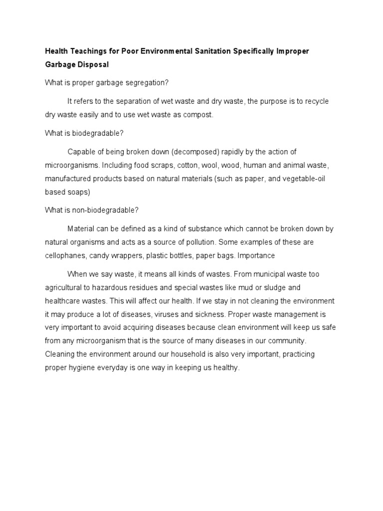 Health Teachings For Poor Environmental Sanitation Specifically ...