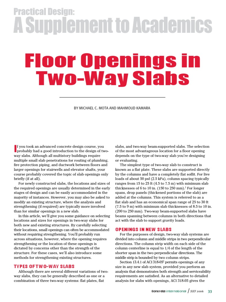 Openings in Two Way Slabs PDF | PDF | Column | Concrete