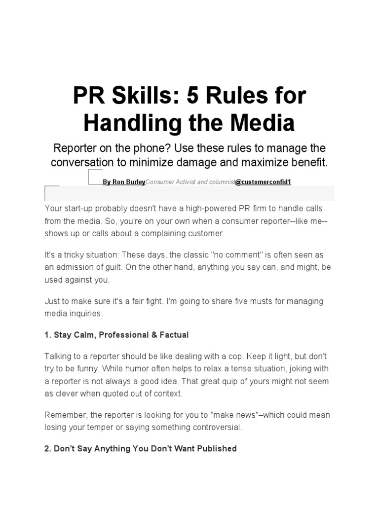 PR Skills: 5 Rules For Handling The Media | PDF