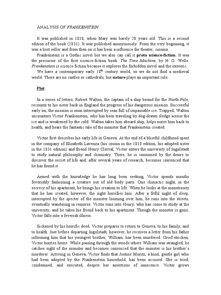 Analysis of Frankenstein | PDF | Frankenstein | Mary Shelley