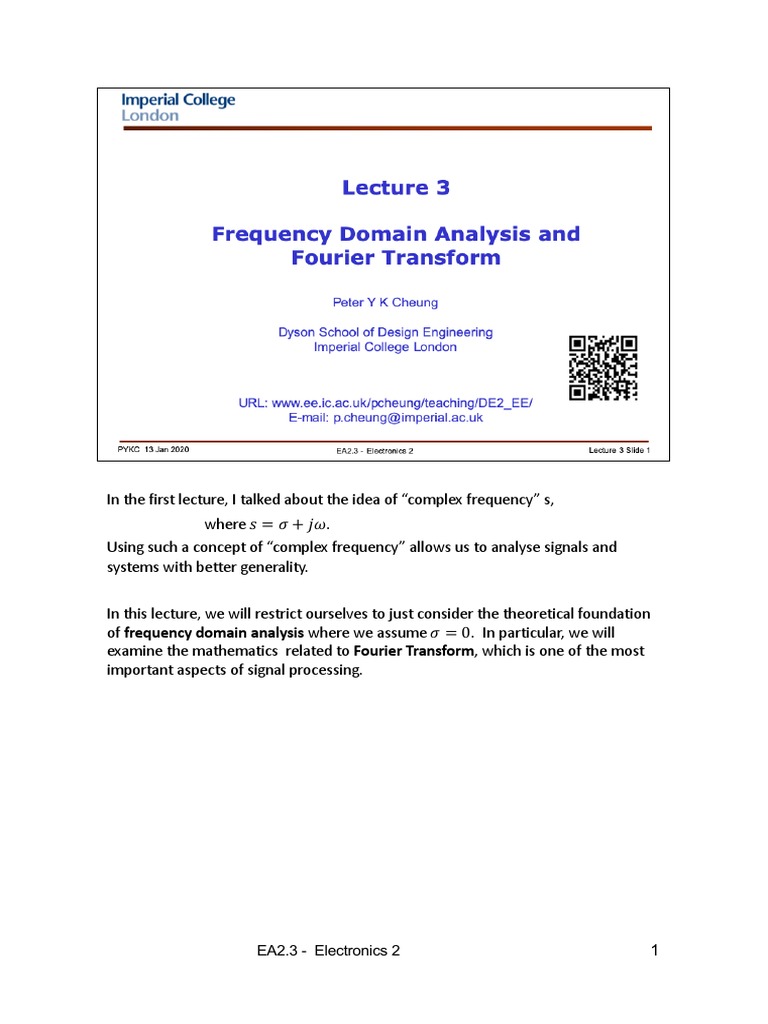 Lecture 3 - Fourier Transform (x1) | PDF | Spectral Density | Fourier Transform