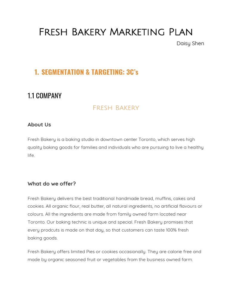 Fresh Bakery Marketing Plan-Daisy | PDF | Bakery | Baking
