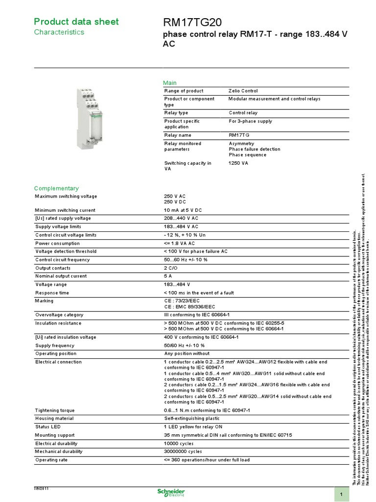 RM17TG20: Product Data Sheet | PDF | Relay | Alternating Current