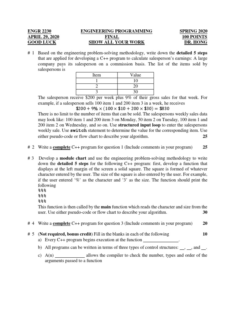 C++ Final Exam | PDF | Computer Program | Programming