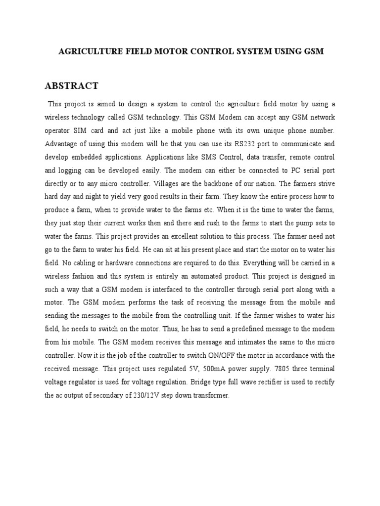 10.agriculture Field Motor Control System Using GSM | PDF | Electric ...