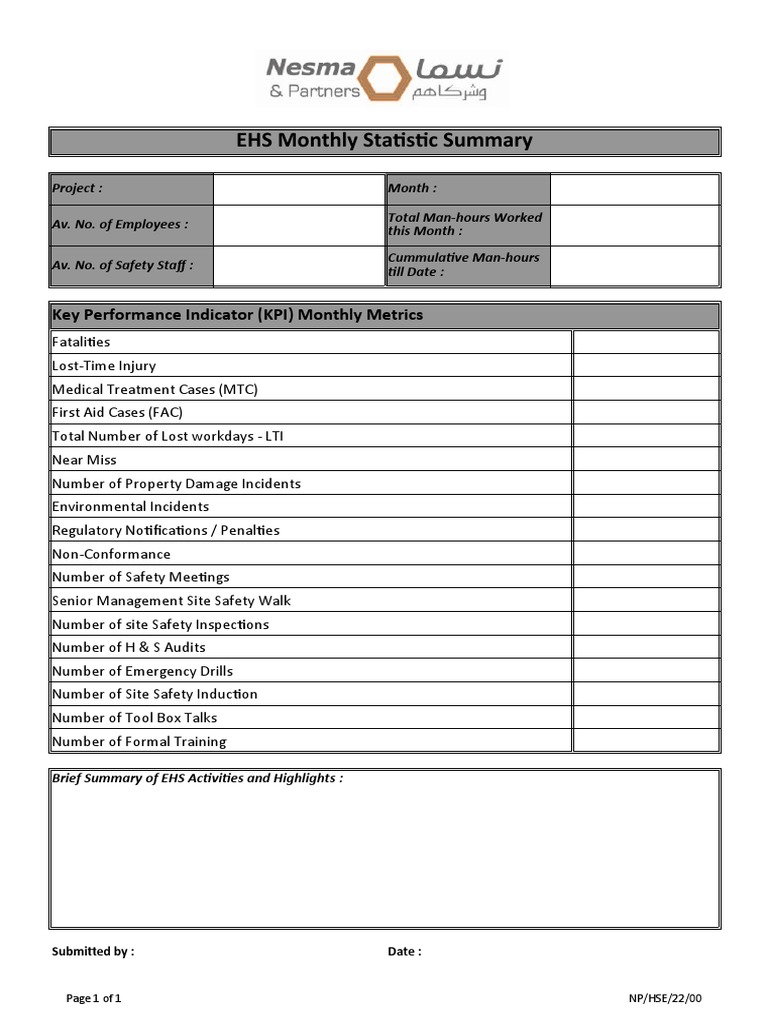 EHS Monthly Safety Summary | PDF | Business