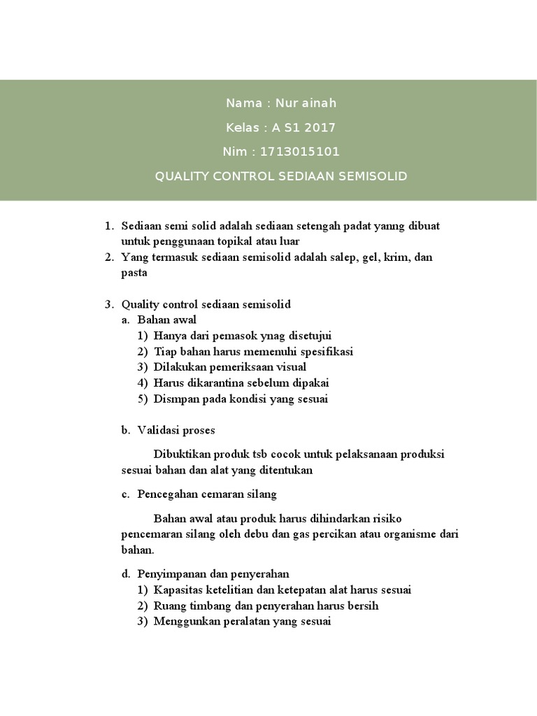 Nur Ainah QC Semisolid | PDF | Sains & Matematika