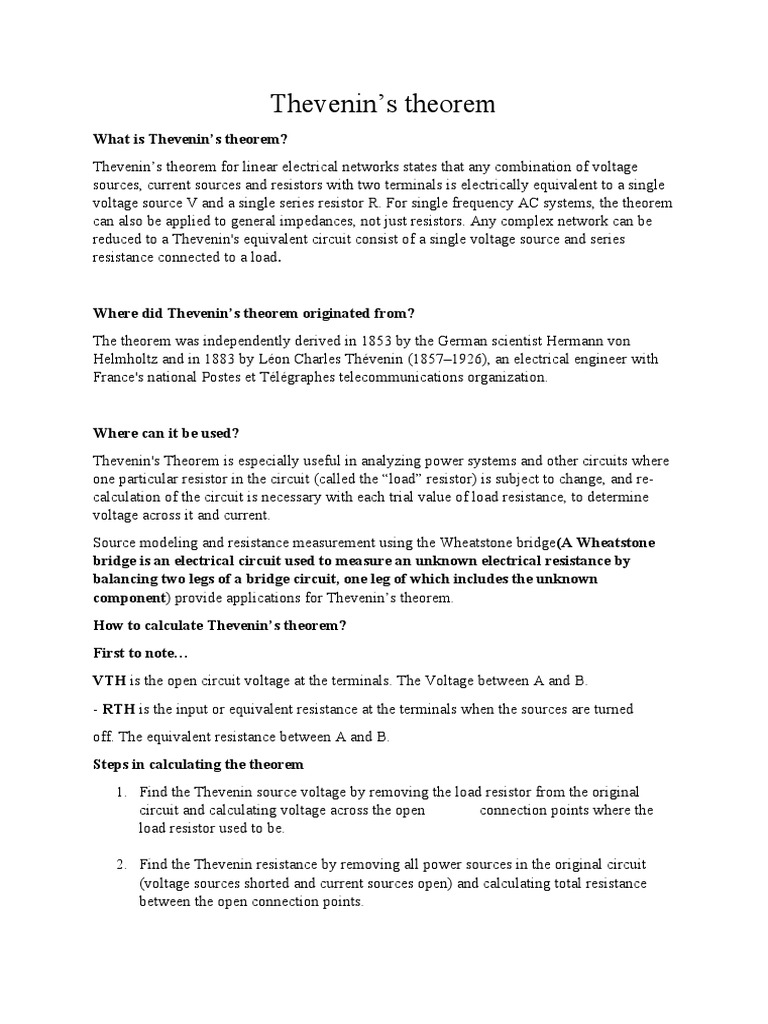 Thevenin Theorem | PDF | Electrical Network | Electronics