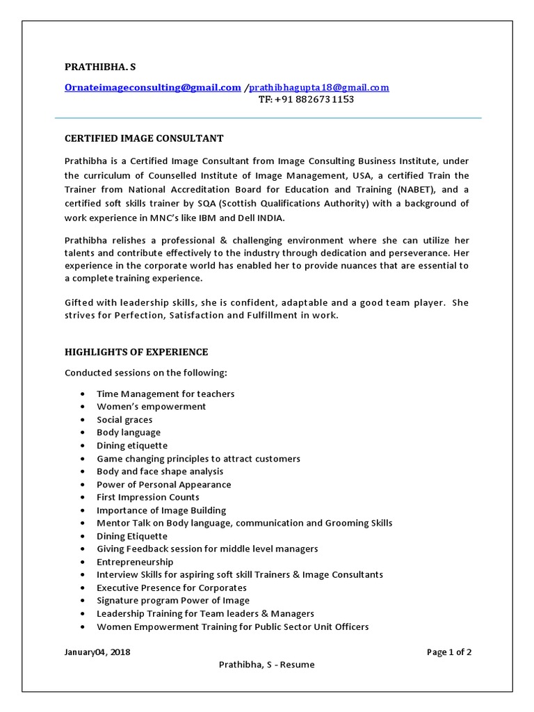 Certified Image Consultant Profile | PDF | Consultant | Leadership