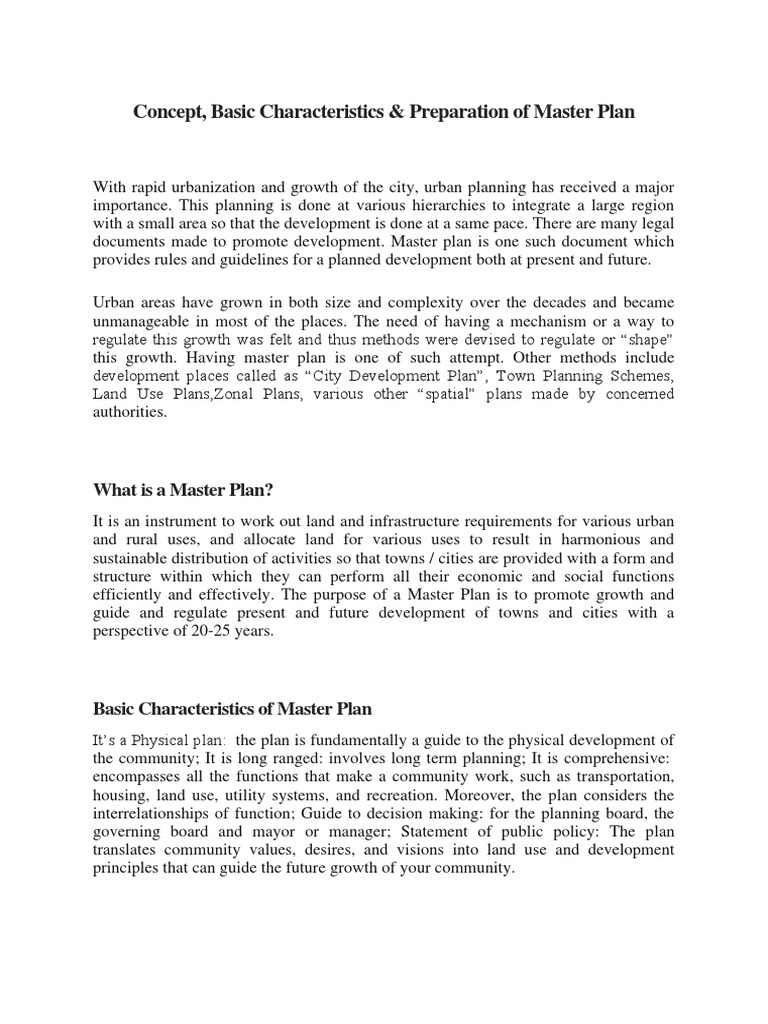 Concept, Basic Characteristics & Preparation of Master Plan | Download ...
