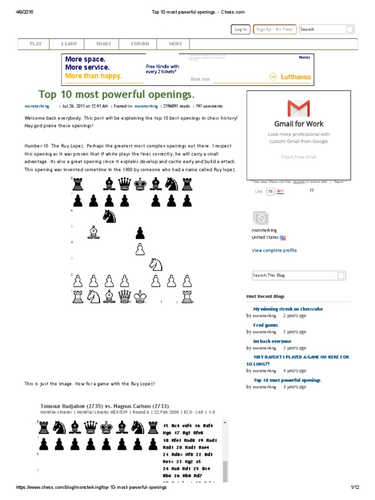 Top 10 Most Powerful Openings in Chess PDF | PDF | Chess Openings ...