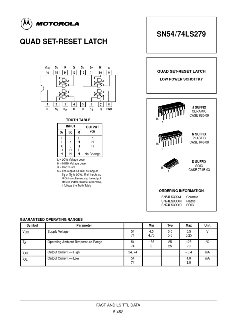 Quad Set-Reset Latch SN54/74LS279: Low Power Schottky | PDF ...