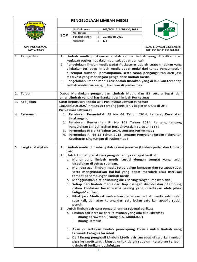 Sop Pengelolaan Limbah B3 Dan Limbah Medis | PDF
