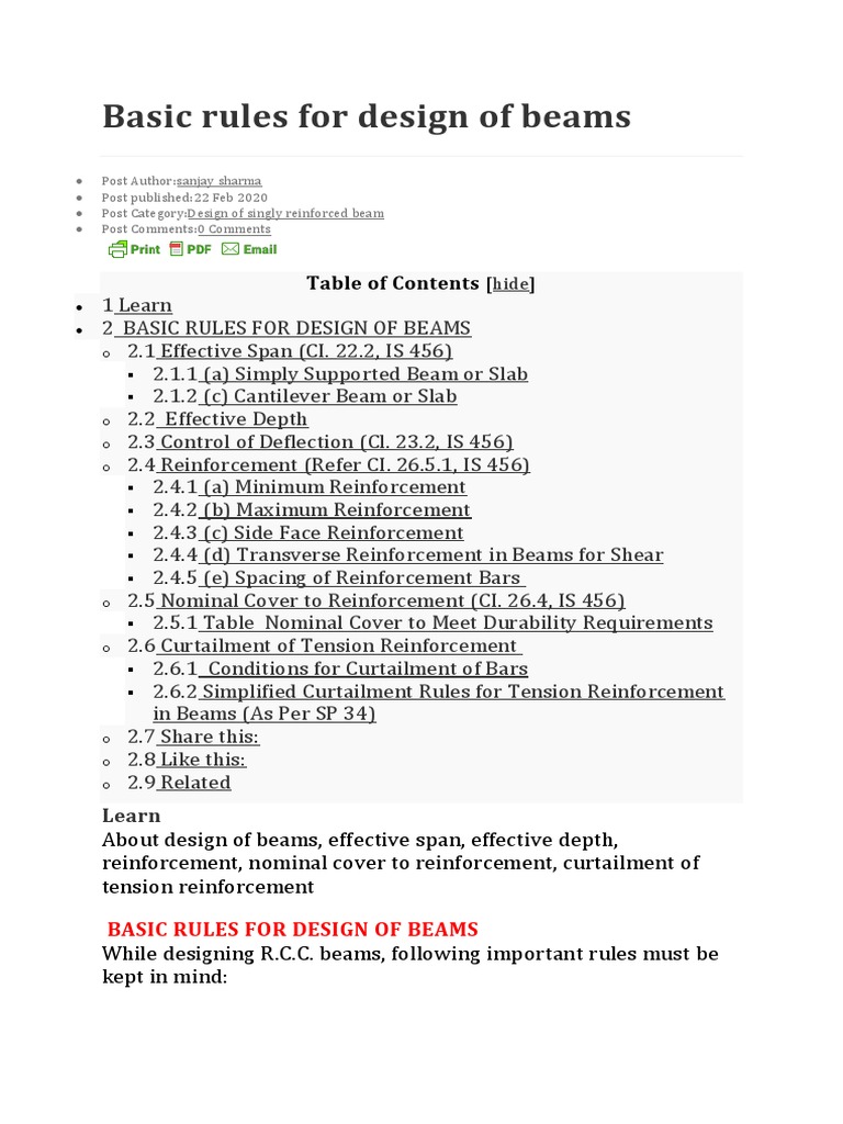 Beam Design Guidelines as per IS 456 | PDF | Bending | Beam (Structure)