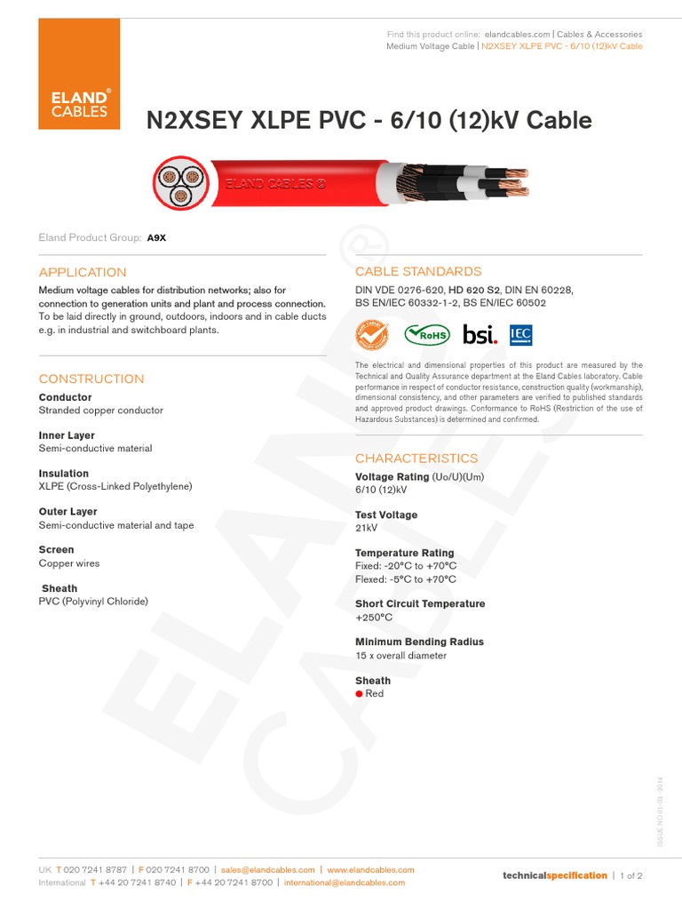 N2xsey Xlpe PVC 610 12 KV | Download Free PDF | Electrical Conductor | Electricity