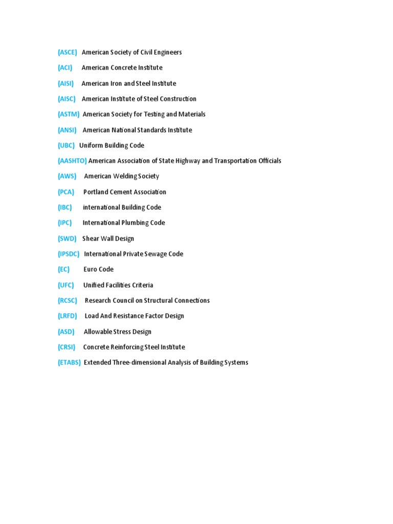 (ASCE) (ACI) (AISI) (AISC) (ASTM) (ANSI) (UBC) (Aashto) (AWS) (PCA ...