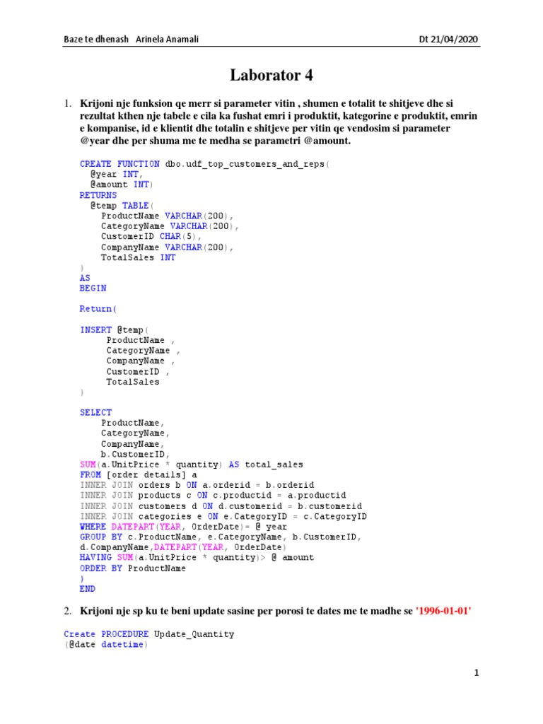 Laborator 4 Baze Te Dhenash | PDF | Teaching Mathematics