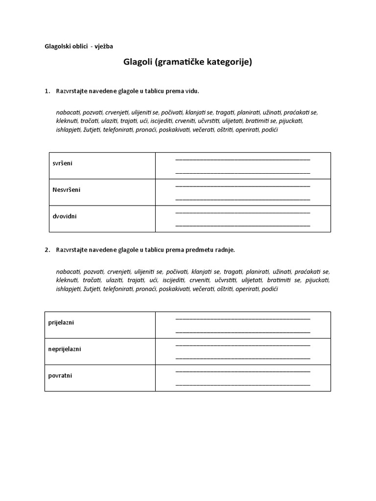 Glagolski Oblici Vježba | PDF
