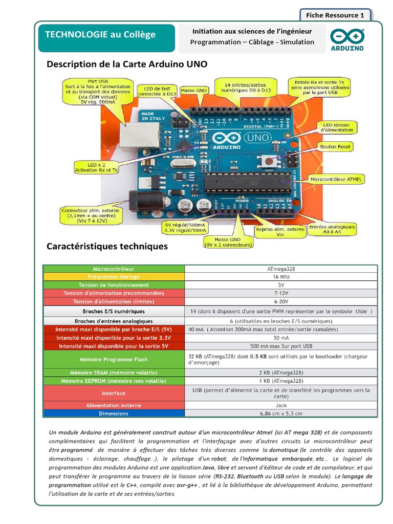 Description de La Carte Arduino UNO PDF | PDF