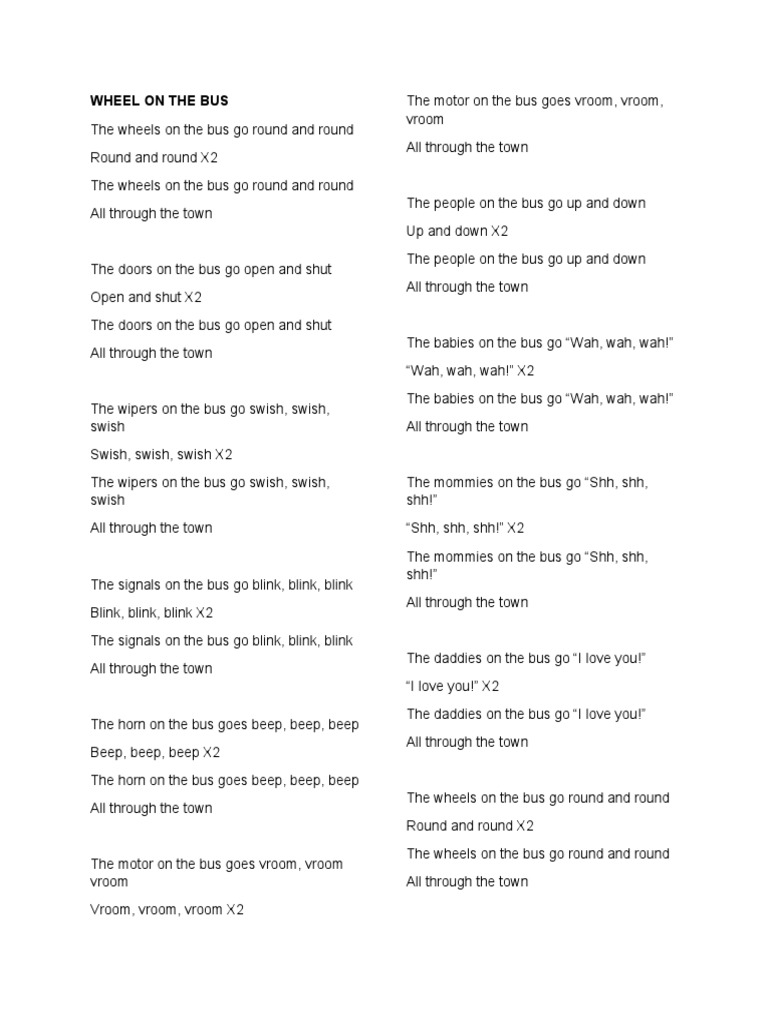 Wheel On The Bus Lyrics | PDF