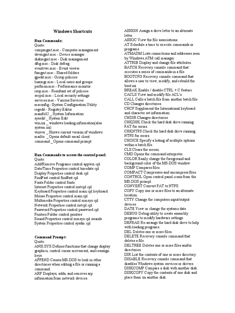 Windows Shortcuts | PDF | Computer File | Command Line Interface