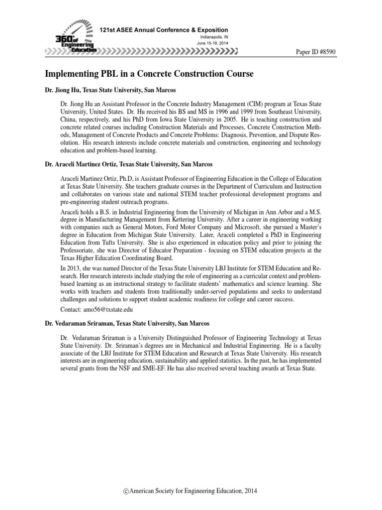 Implementing PBL in A Concrete Construction Course Final PDF | PDF ...