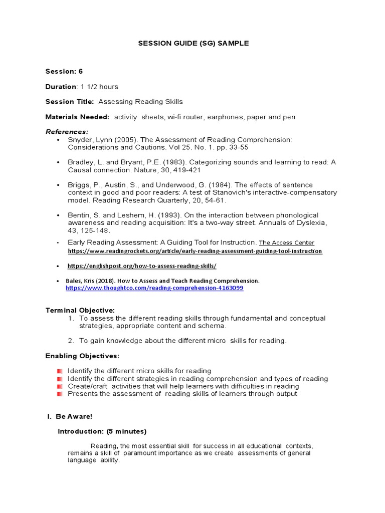 Session Guide (SG) Sample: References | PDF | Reading Comprehension | Word