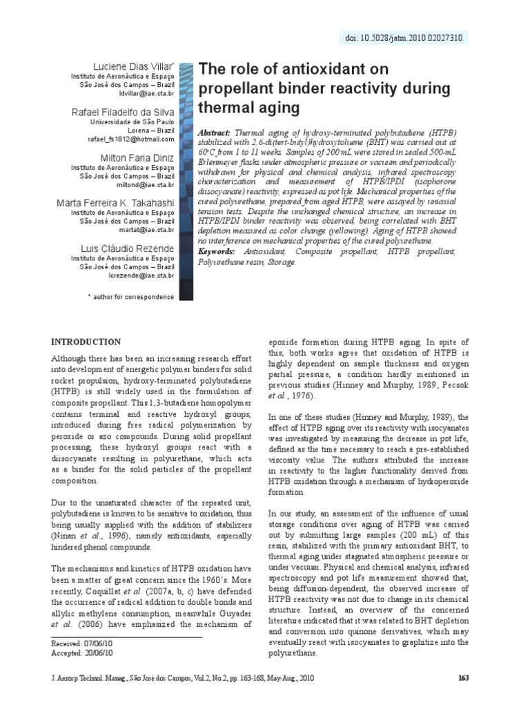 The Role of Antioxidant On Propellant Binder Reactivity During Thermal ...