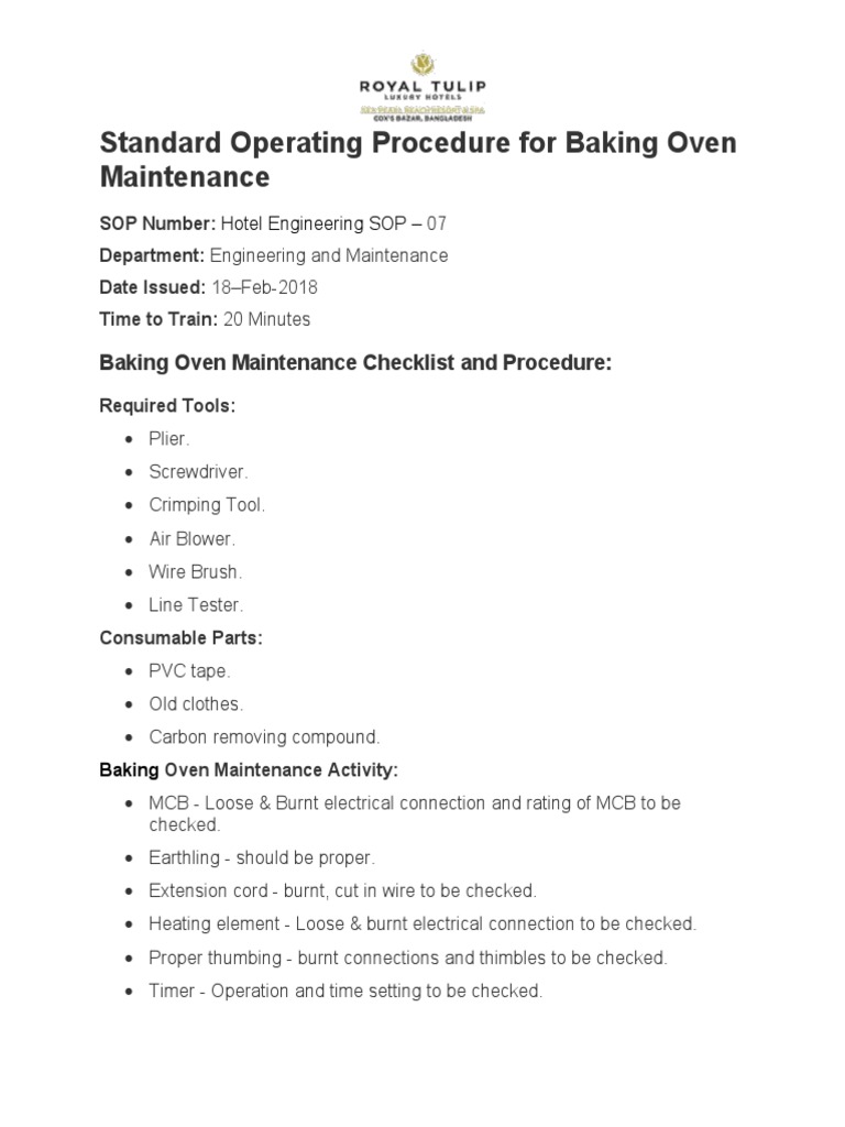 Oven Maintenance for Hotel Staff | PDF
