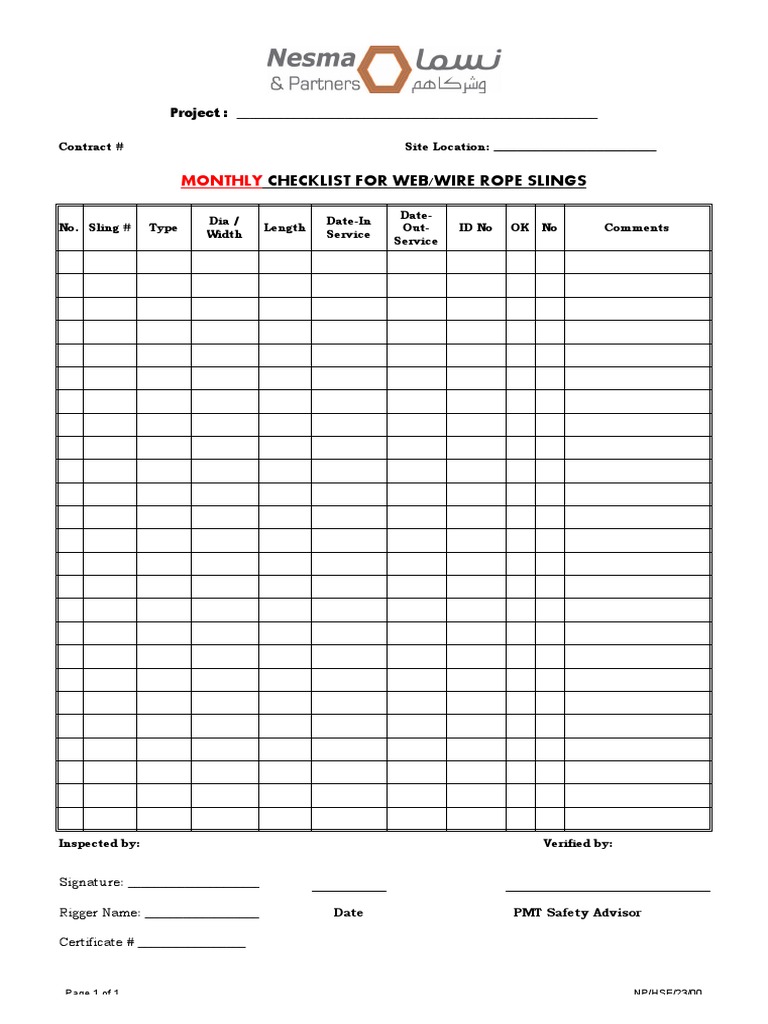Sling Inspection Checklist | PDF