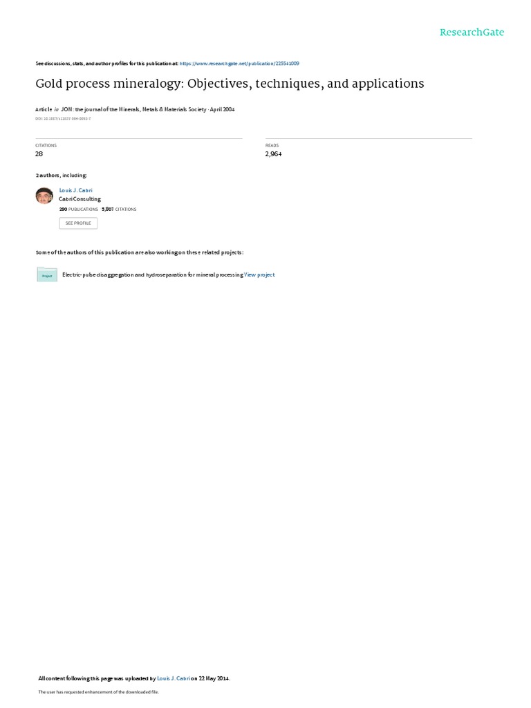 Gold Process Mineralogy: Objectives, Techniques, and Applications ...