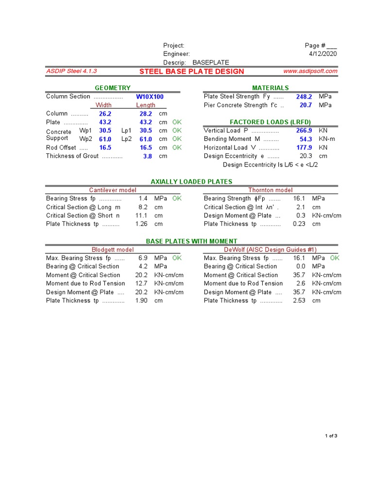 Steel Base Plate Design | PDF | Mechanics | Materials Science