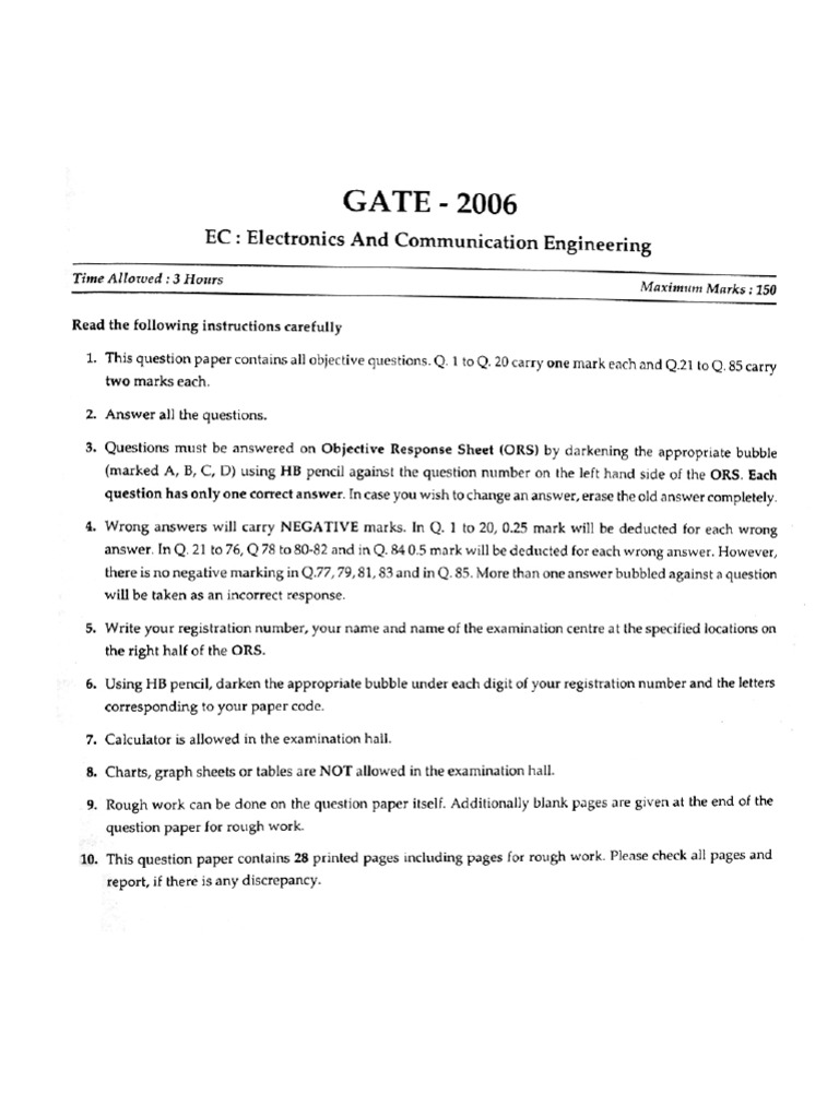 GATE 2006 ECE Question Paper | PDF
