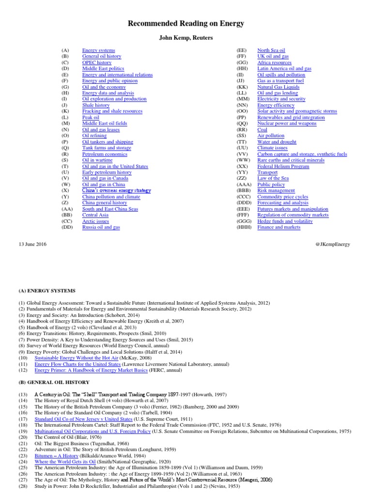 RECOMMENDED READING ON ENERGY (Rev 13 JUNE 2016) | PDF | Hydraulic ...