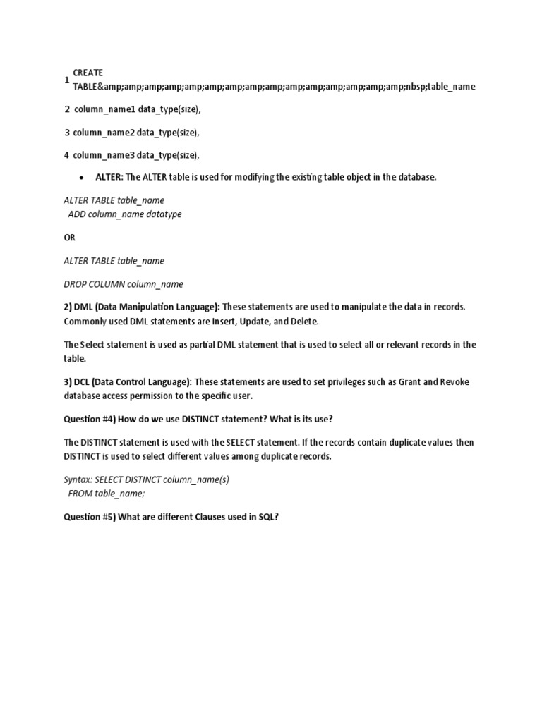 Sql Create Table Statement Guide Pdf Relational Database Database Transaction 