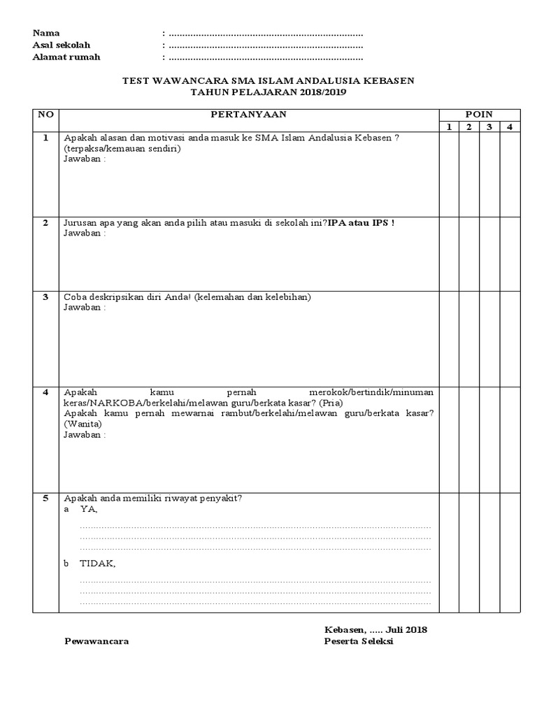 Angket Wawancara PPDB | PDF
