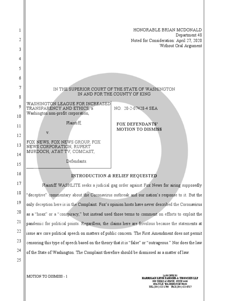 Motion To Dismiss | PDF | Intentional Infliction Of Emotional Distress | First Amendment To The ...