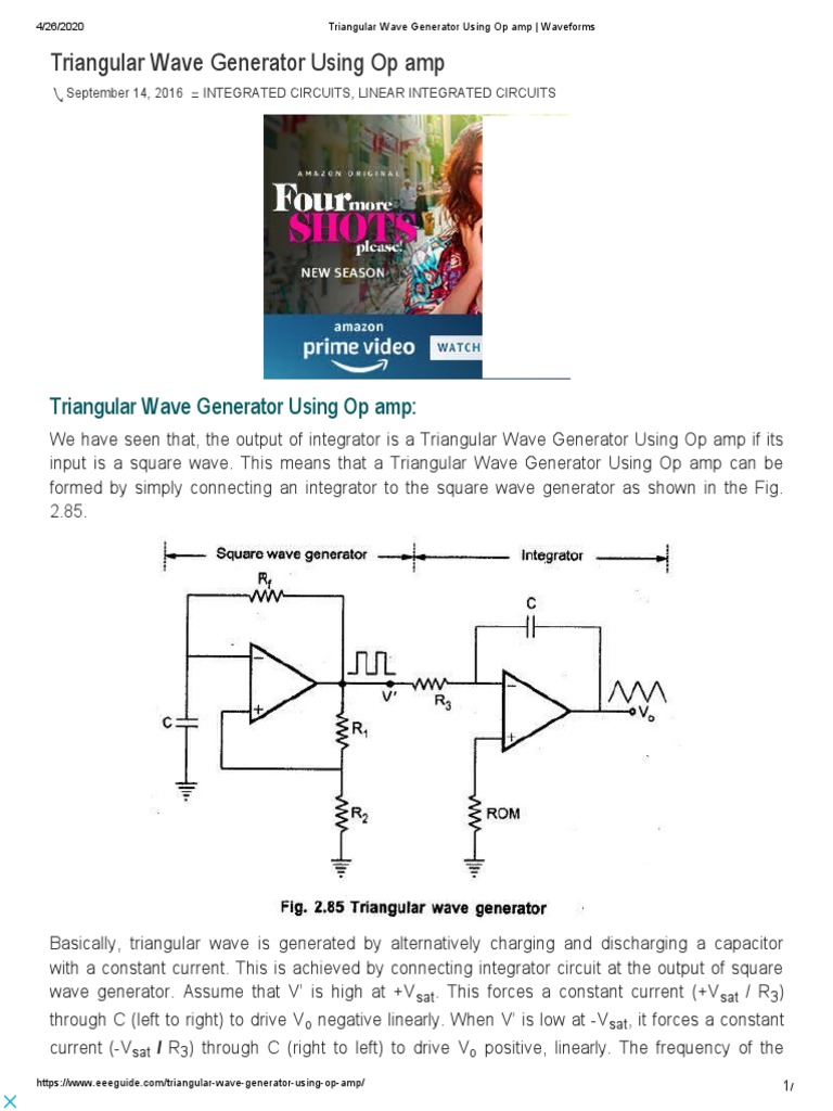 Triangular Wave Generator Using Op Amp - Waveforms | PDF | Amplifier ...