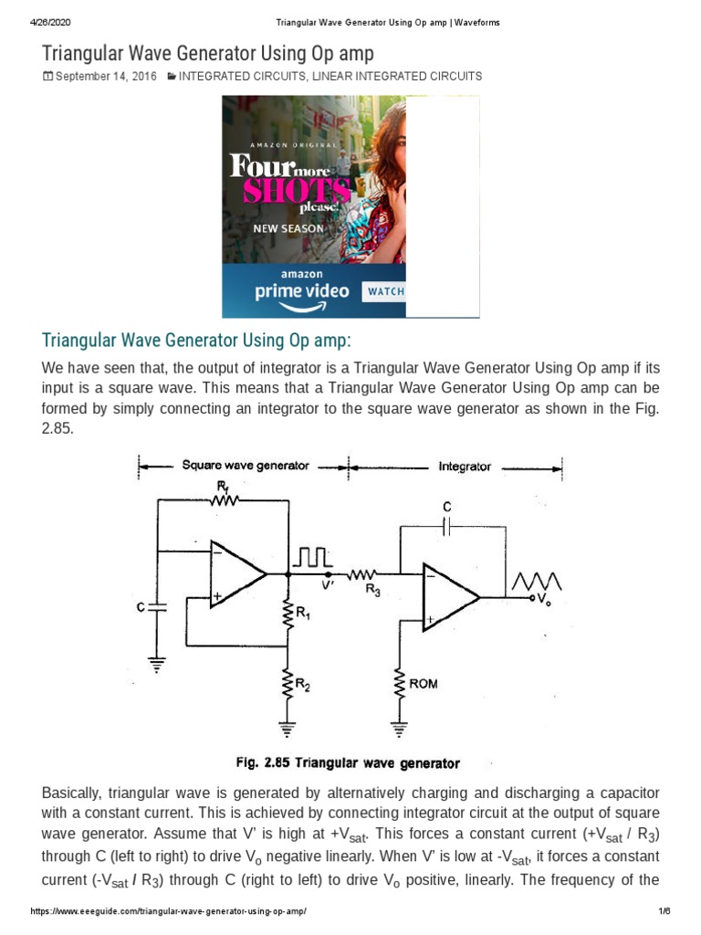 Triangular Wave Generator Using Op Amp - Waveforms | PDF | Amplifier | Operational Amplifier