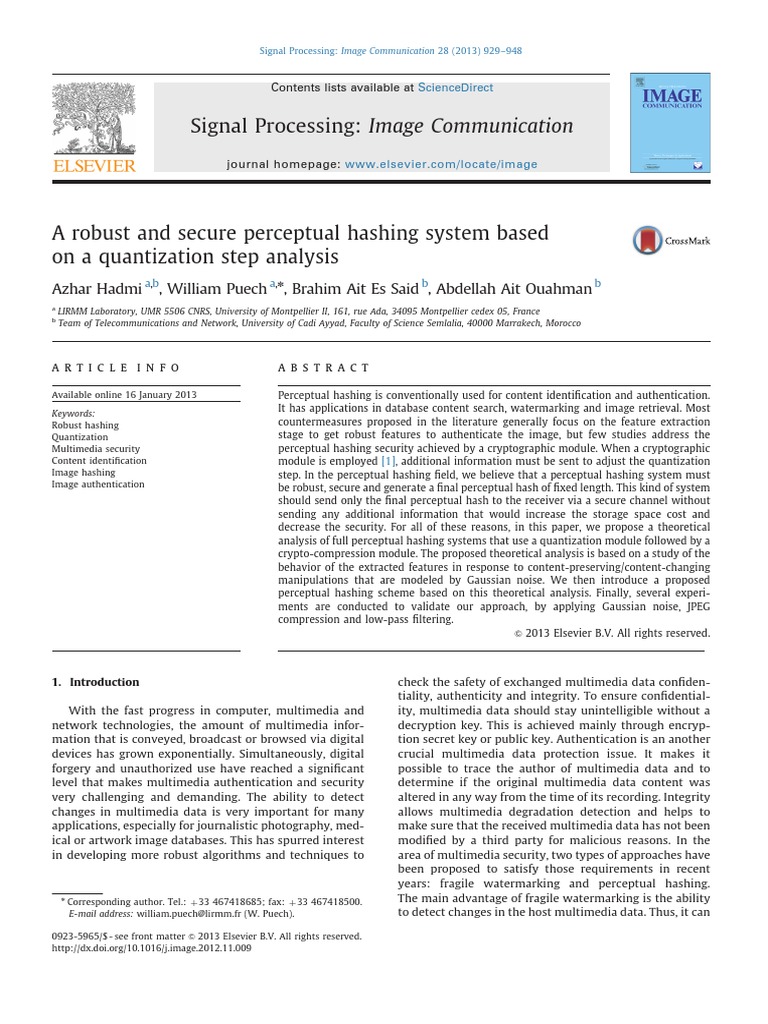 A Robust And Secure Perceptual Hashing System Based On A Quantization Step Analysis Pdf Data