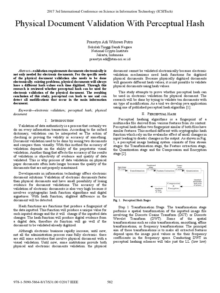 Physical Document Validation With Perceptual Hash | PDF | Cryptography | Data Compression