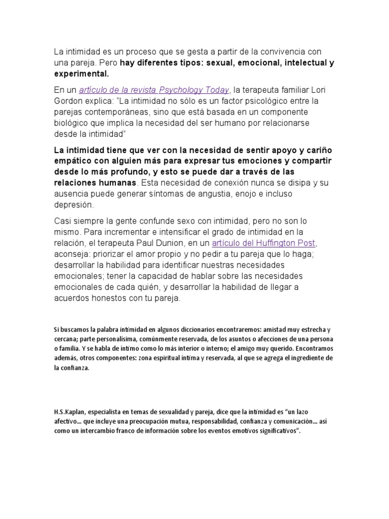 La Intimidad Es Un Proceso Que Se Gesta A Partir de La Convivencia Con ...