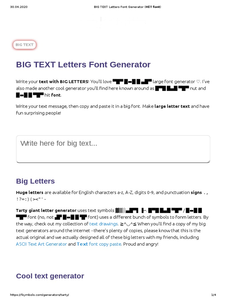BIG TEXT Letters Font Generator (??? ????) | PDF | Text | Encodings