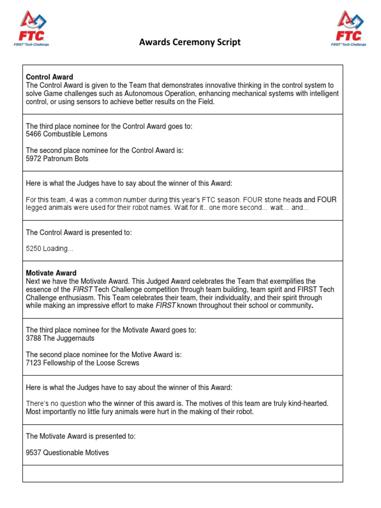 Awards Ceremony Script: Control Award | PDF | Design