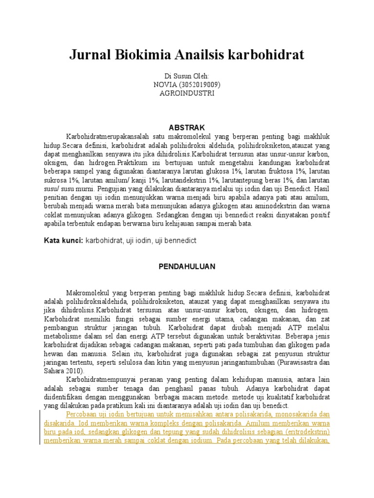 Jurnal Biokimia Anailsis Karbohidrat Novia | PDF
