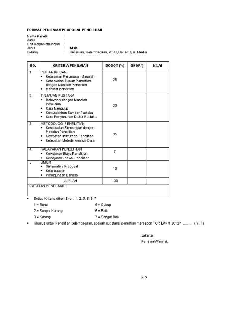Format Penilaian Proposal Penelitian UT | PDF