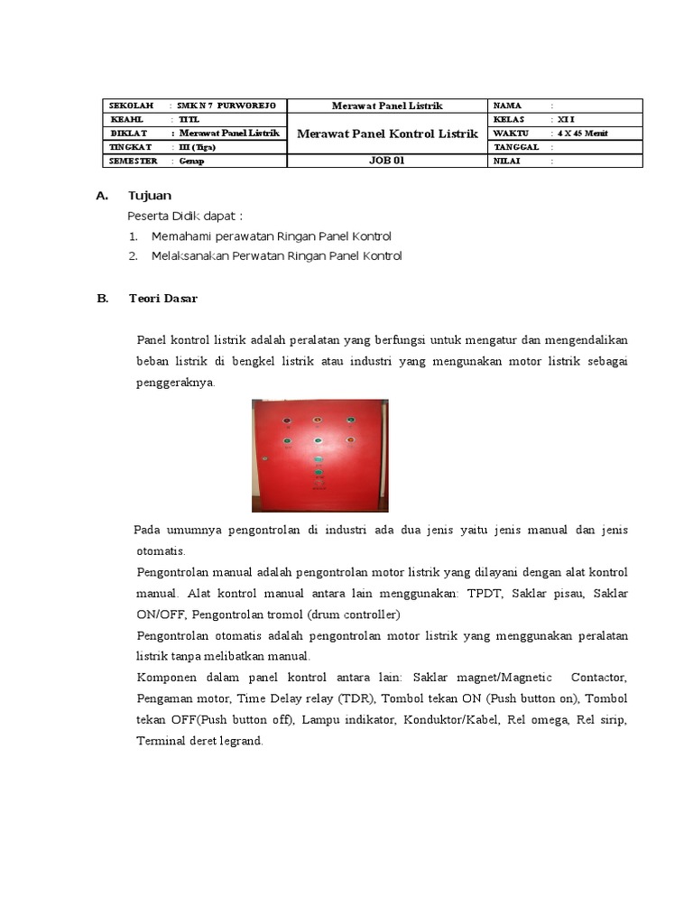 Job Sheet 1 Panel | PDF