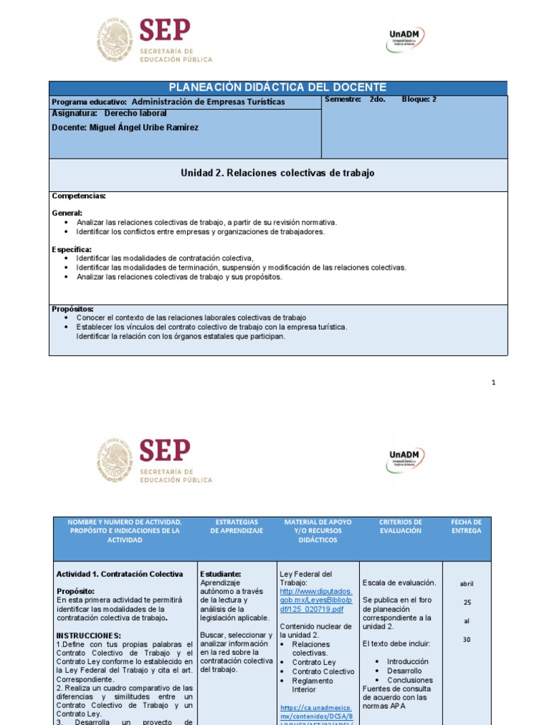 DL U2 Planeación Didáctica | PDF | Evaluación | Planificación